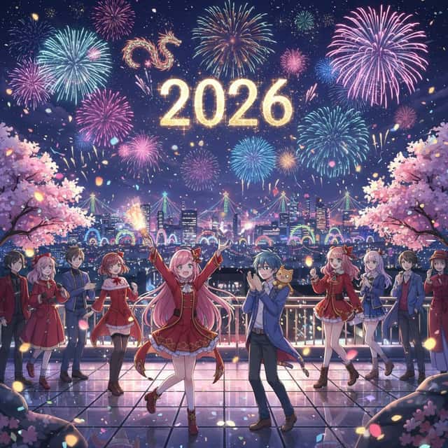 Pop art style illustration of New Year 2026 party